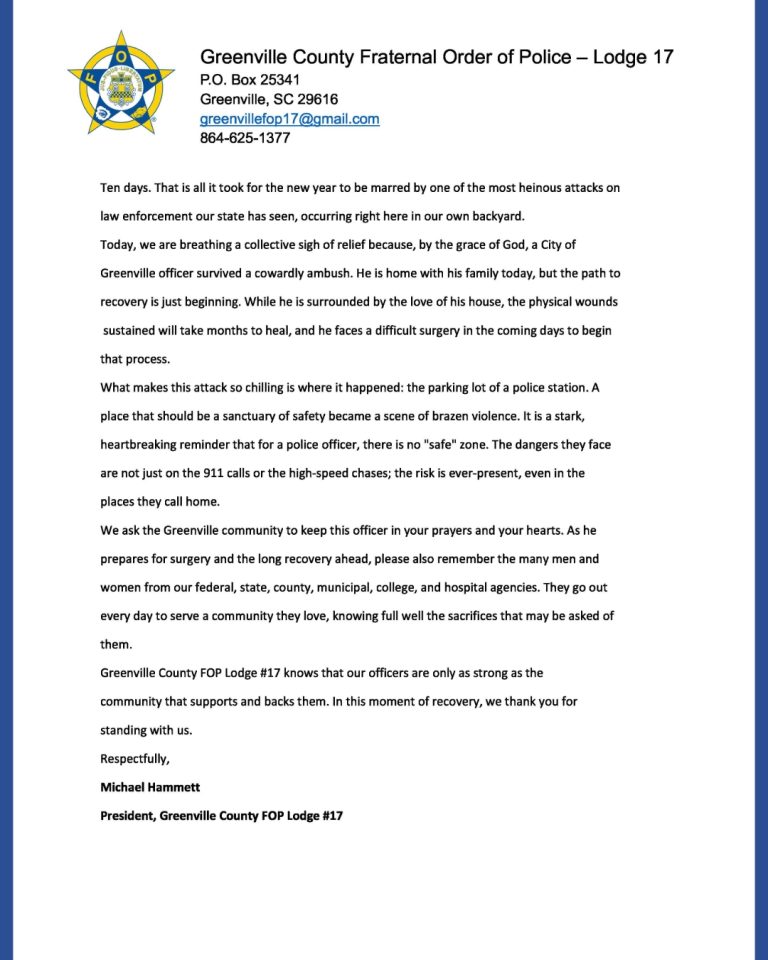 Open Letter From Greenville County FOP - South Carolina Fraternal Order ...